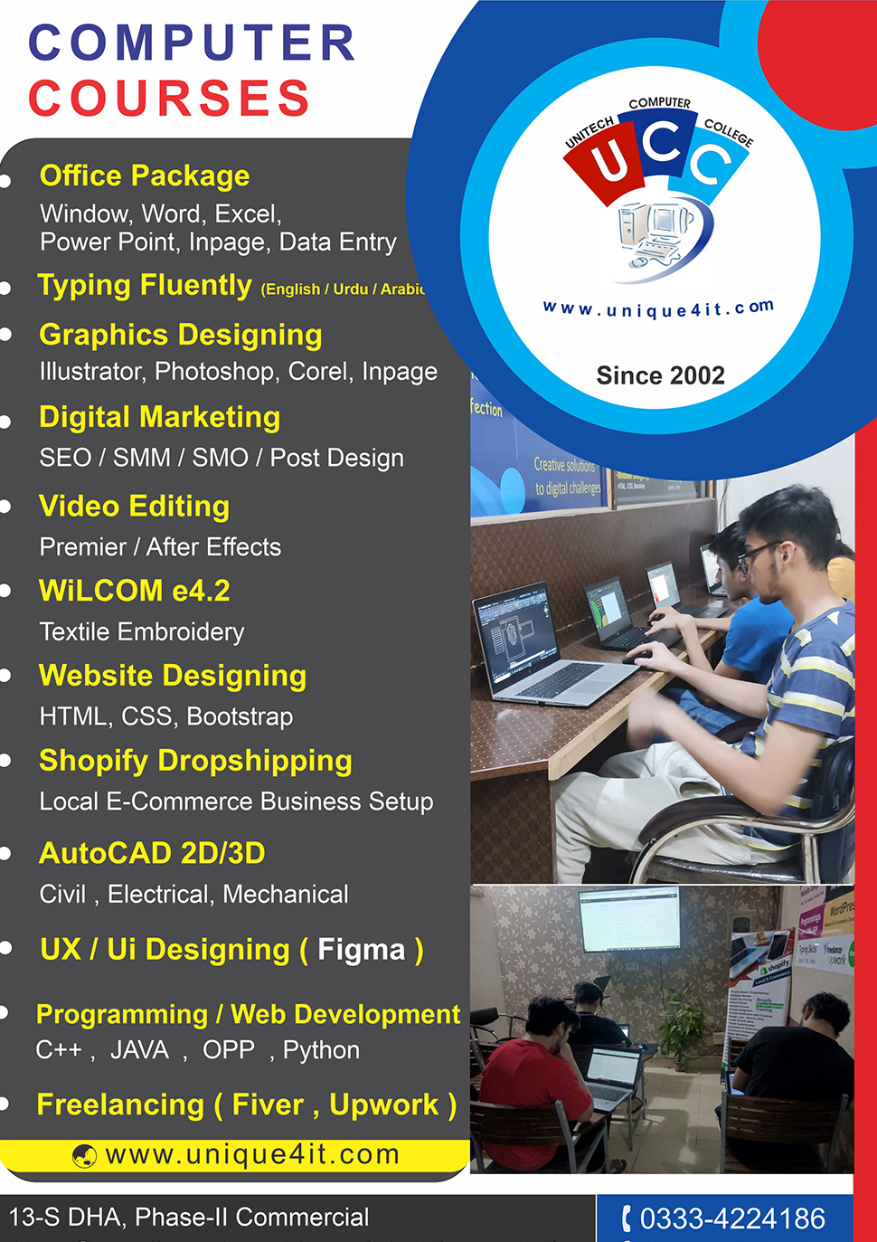 UNIQUE - Best Computer College in Lahore 03334224186
